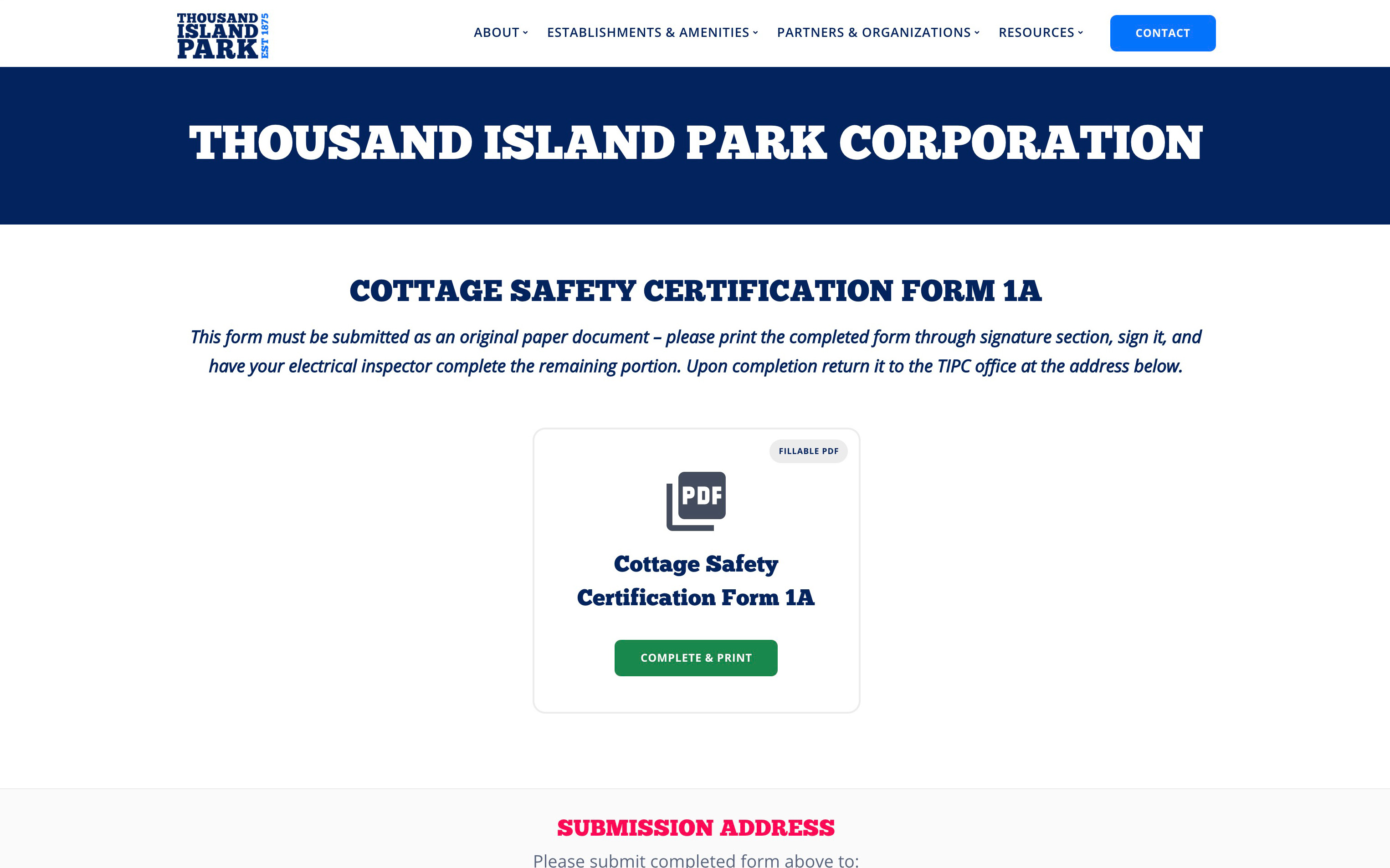 Cottage Safety Certification Form 1A | Thousand Island Park
